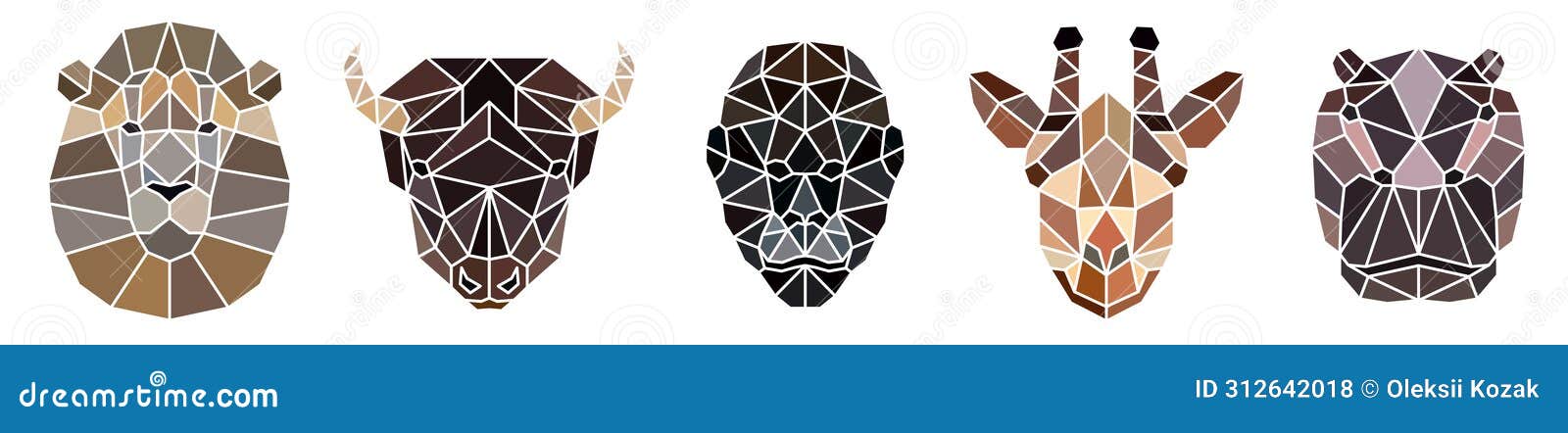 Different Animals. Faces of Animals in Colored Tones Stock Vector ...