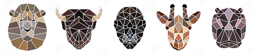 Different Animals. Faces of Animals in Colored Tones Stock Vector ...