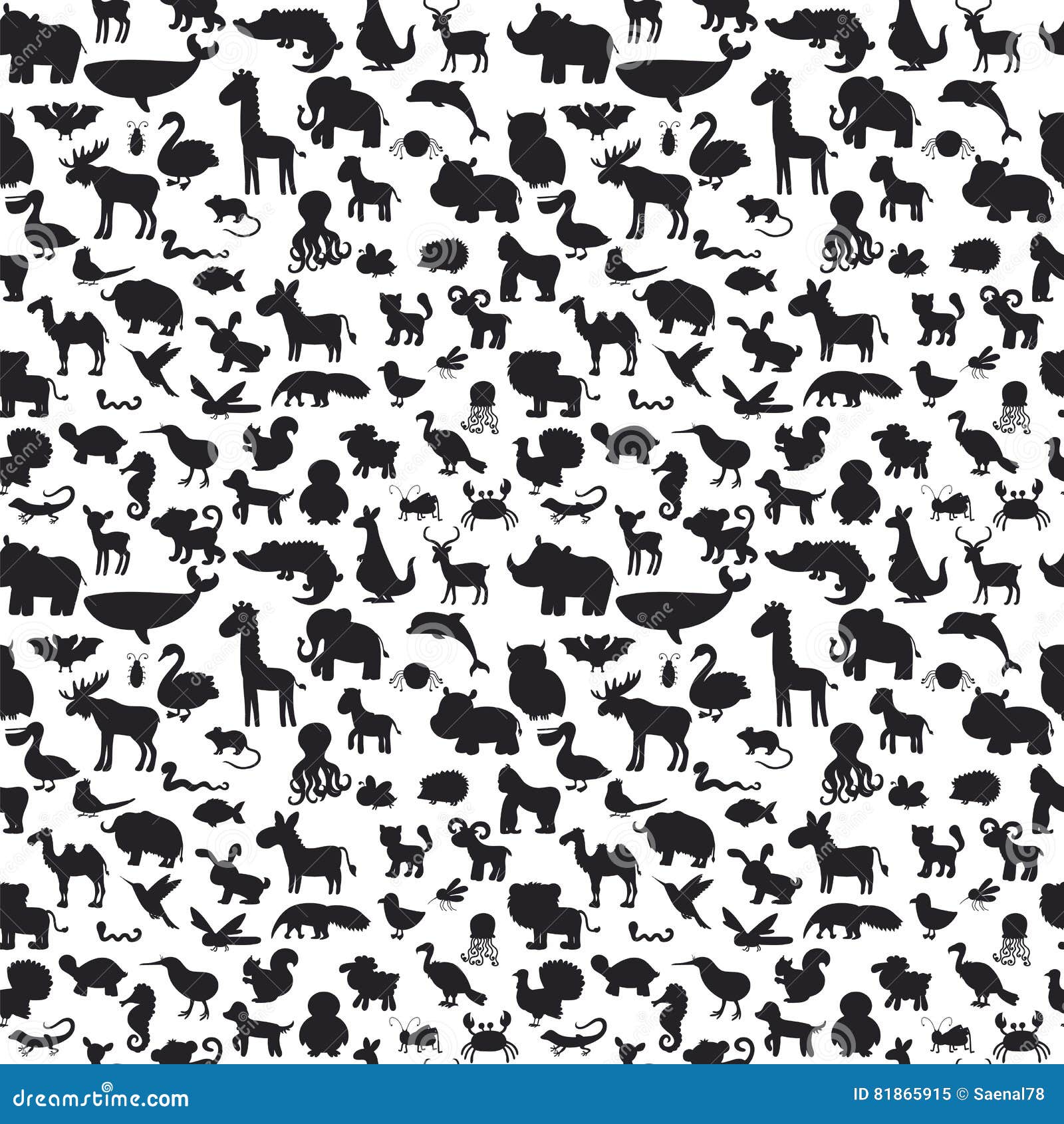 Different Animals Silhouettes Seamless Pattern. Cute Background Stock ...