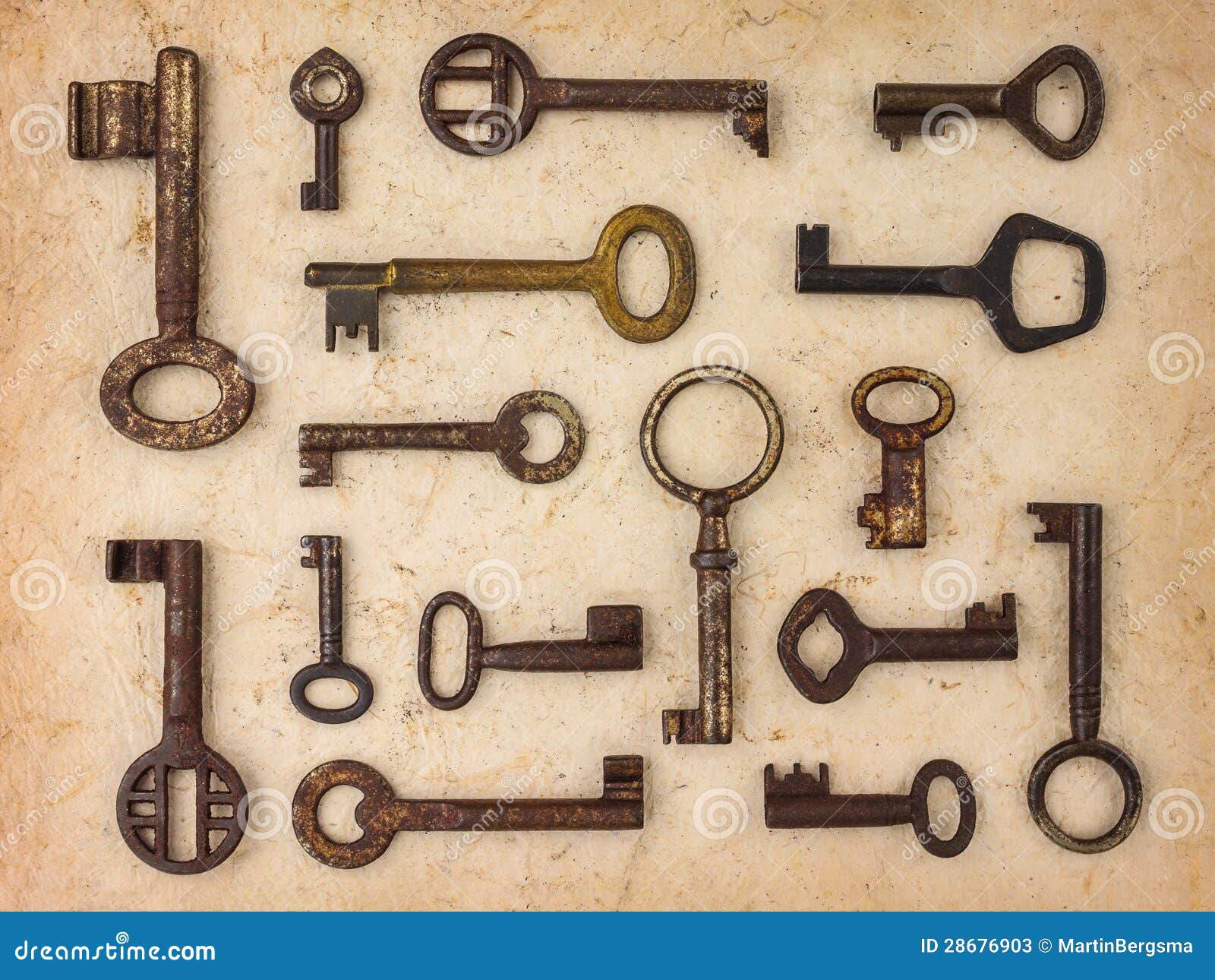 Different Antique Keys on a Retro Paper Background Stock Image - Image ...