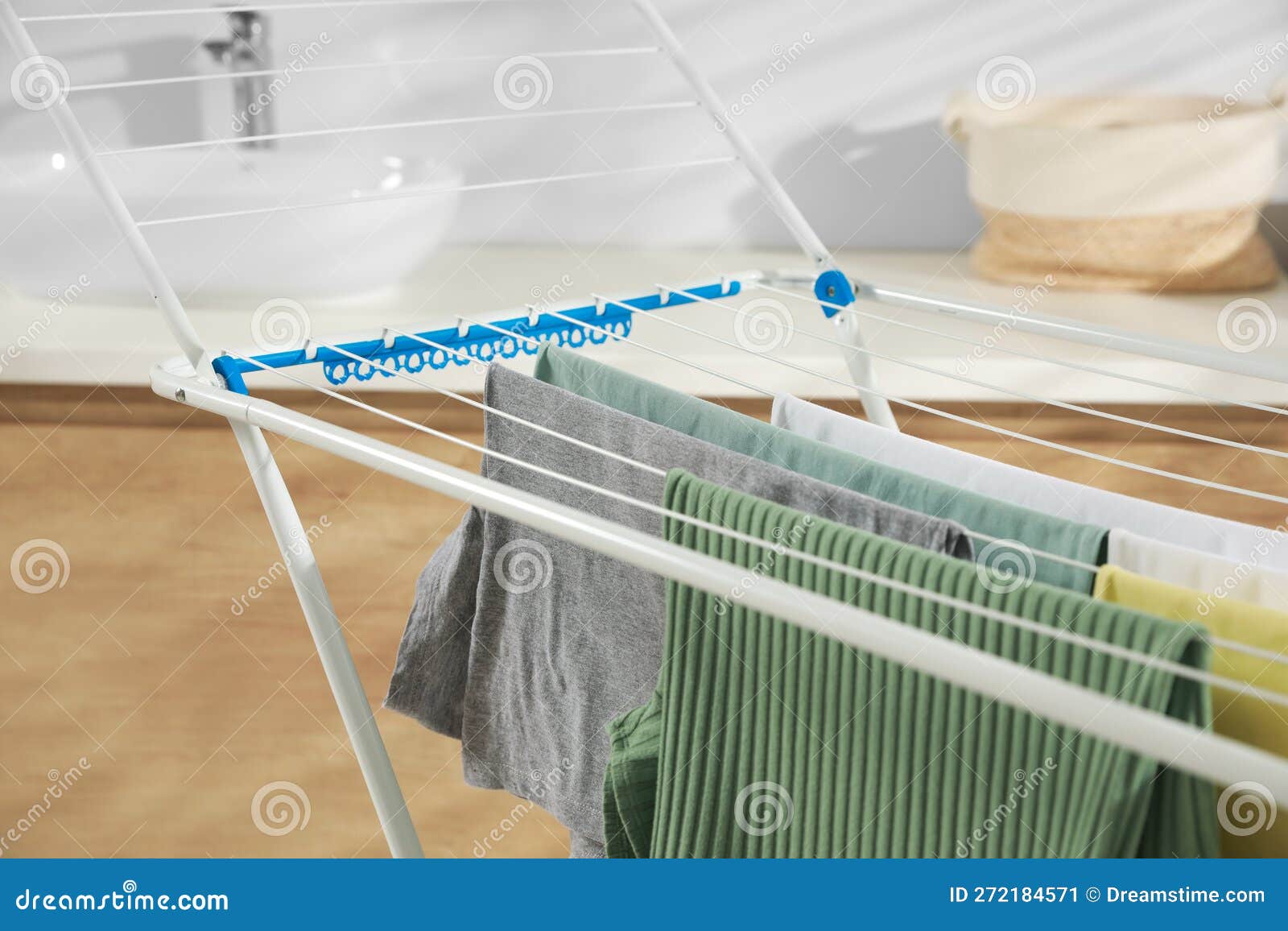Different Apparel Drying on Clothes Airer in Bathroom Stock Image ...