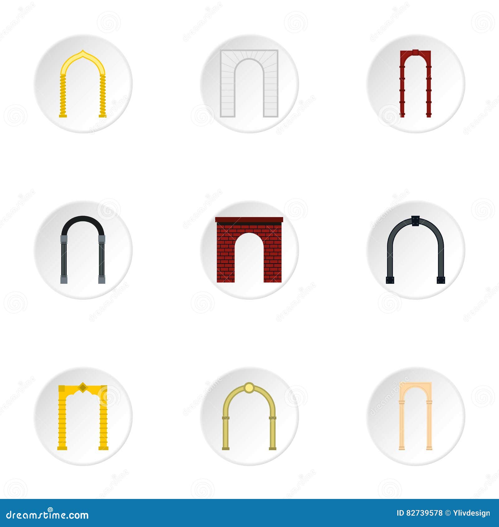 Different Arches Icons Set, Flat Style Stock Vector - Illustration of ...