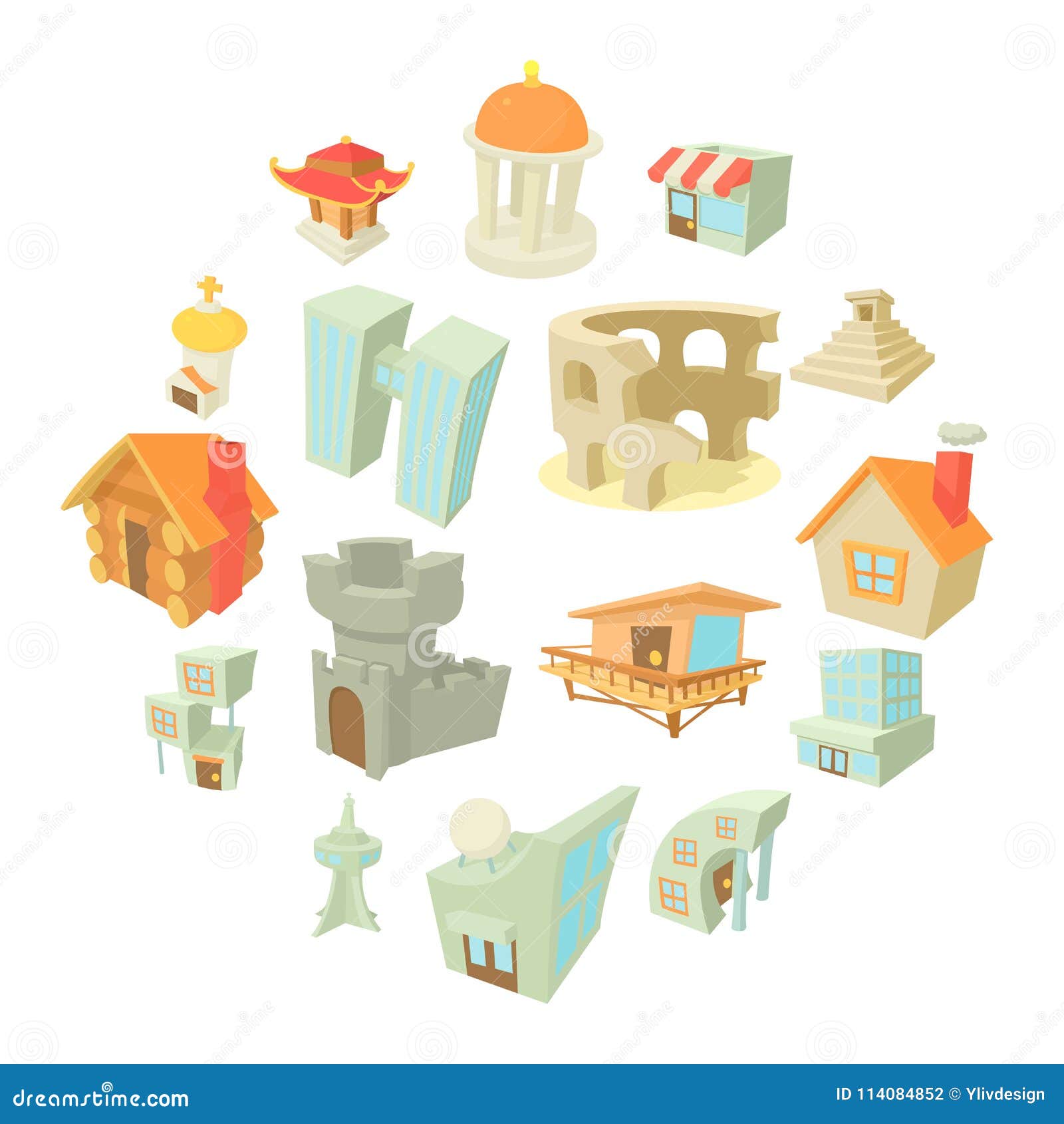 Different Architecture Icons Set, Cartoon Style Stock Vector ...