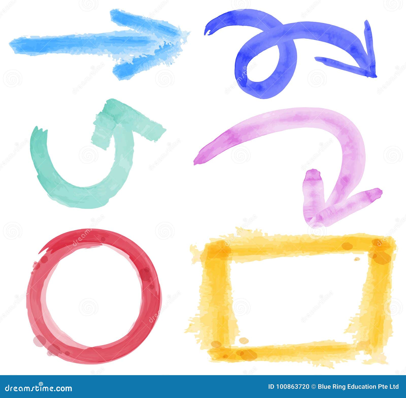 Different Arrows and Frames with Watercolor Stock Vector - Illustration ...