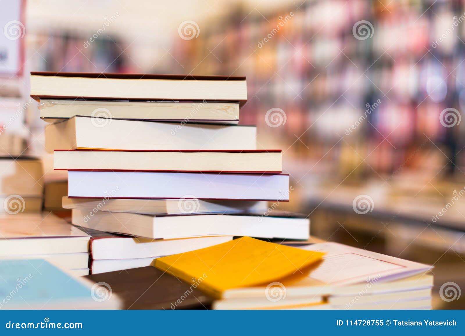 Different Books Lying on Table in Library Stock Image - Image of book ...