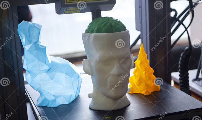 Different Art Models Printed on a 3D Printer. Models of a Prototype ...