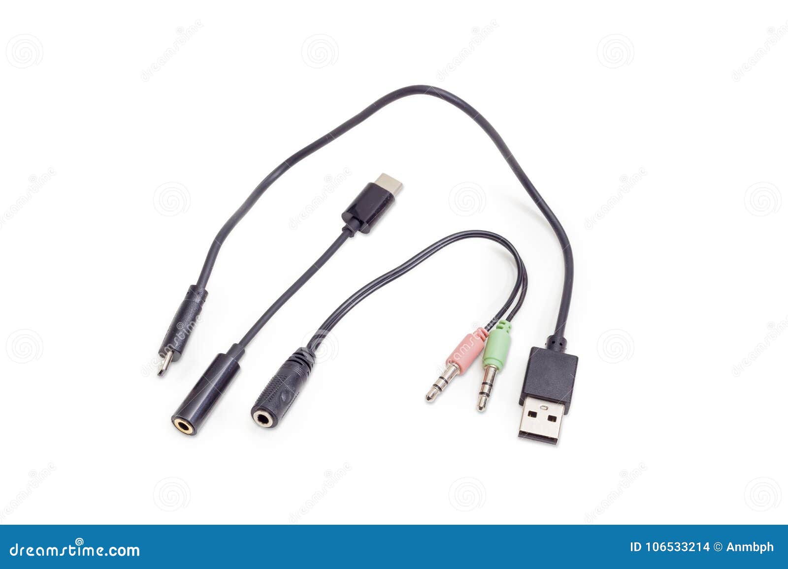 Different Audio and USB Cables on a White Background Stock Photo ...
