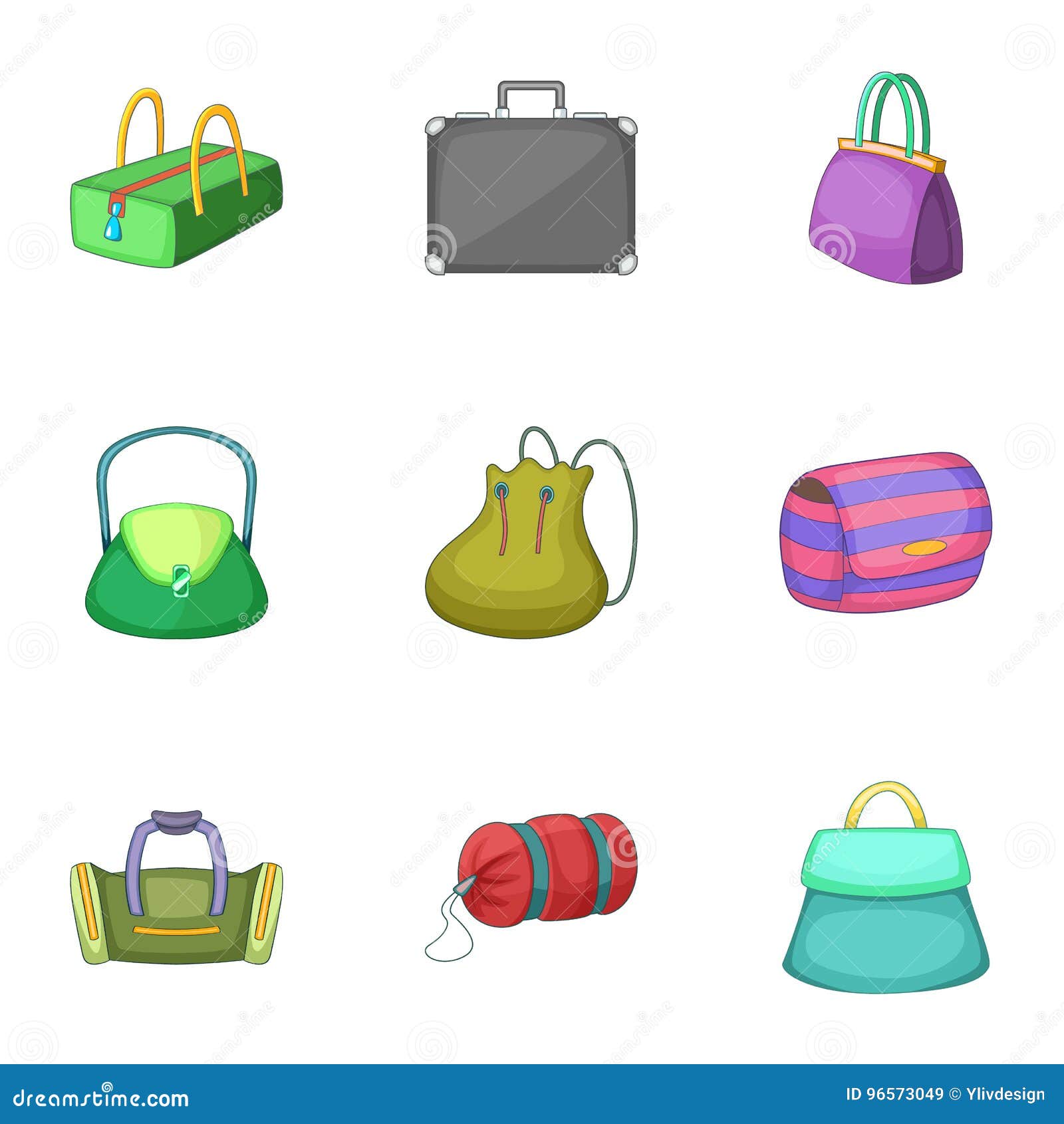 Different Bag Icons Set, Cartoon Style Stock Vector - Illustration of ...