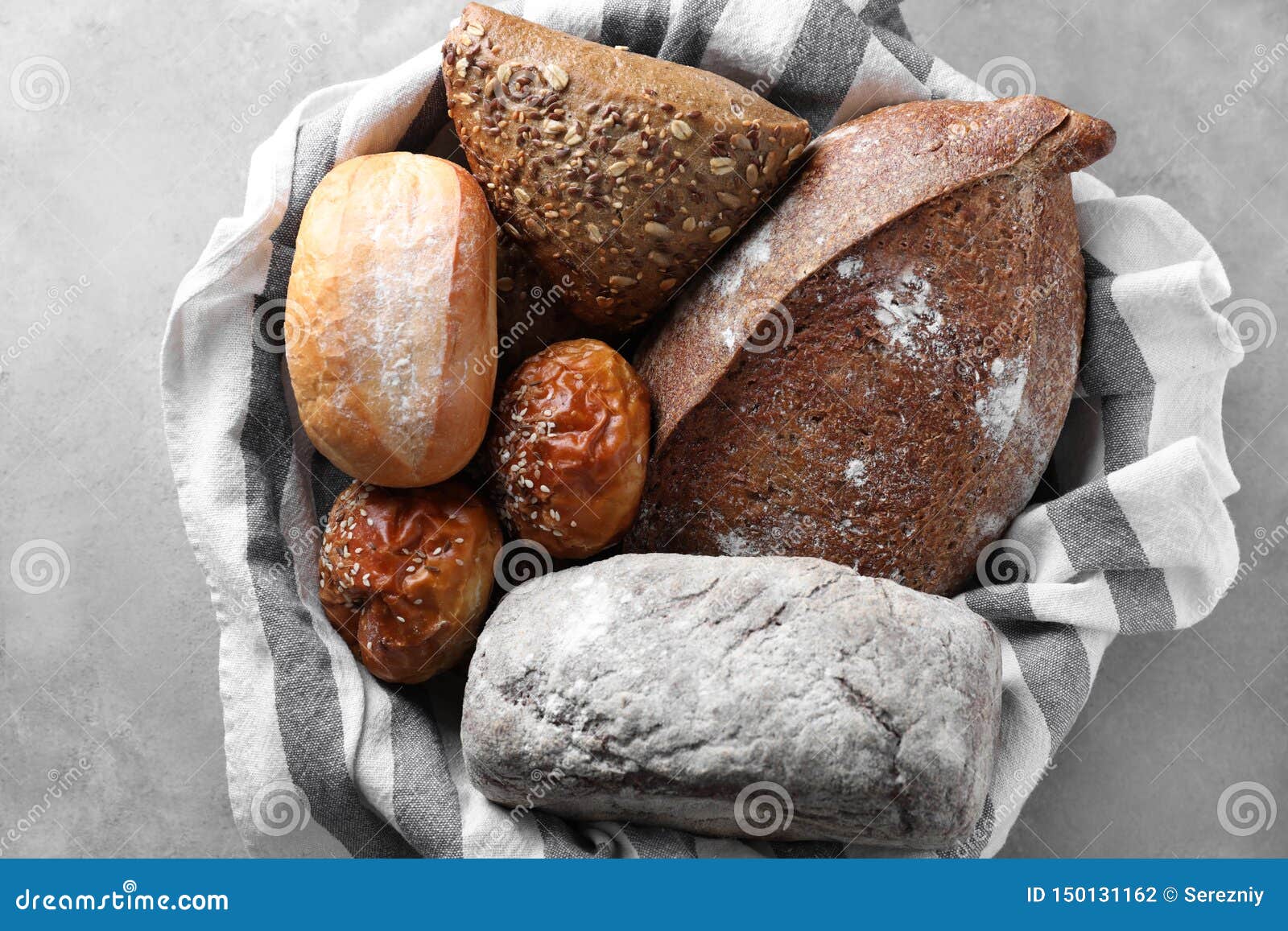 Different Bakery Products on Grey Background Stock Photo - Image of ...