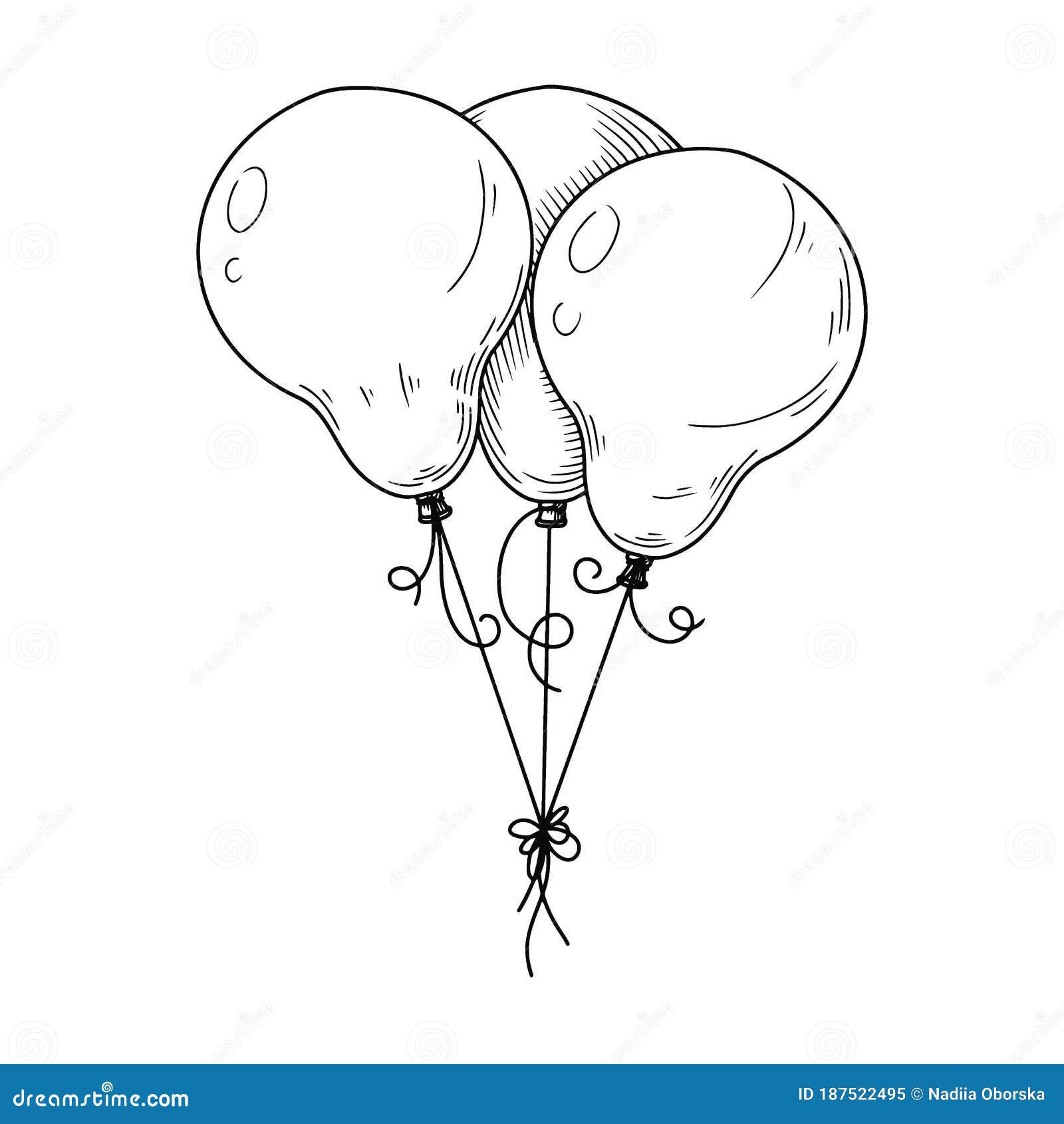 Different Balloons. Inflatable Balls on a String Stock Illustration ...