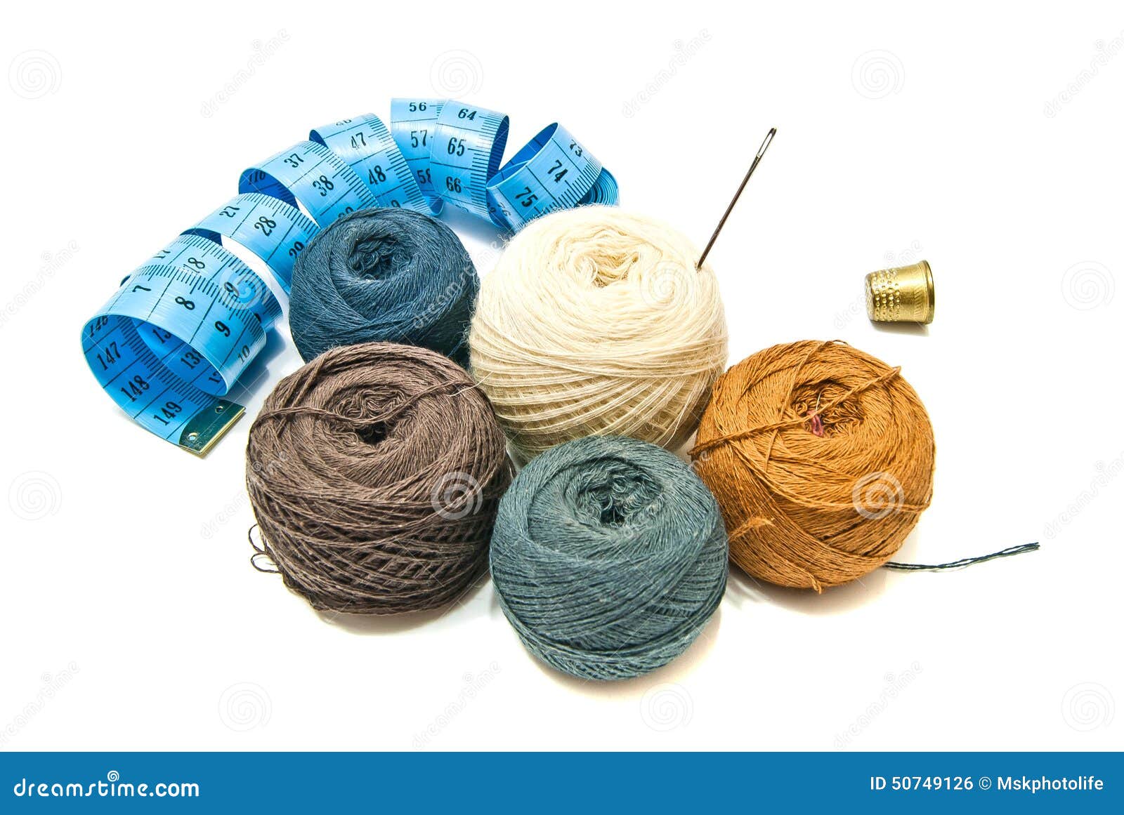 Different Balls of Yarn and Thimble Stock Photo - Image of equipment ...