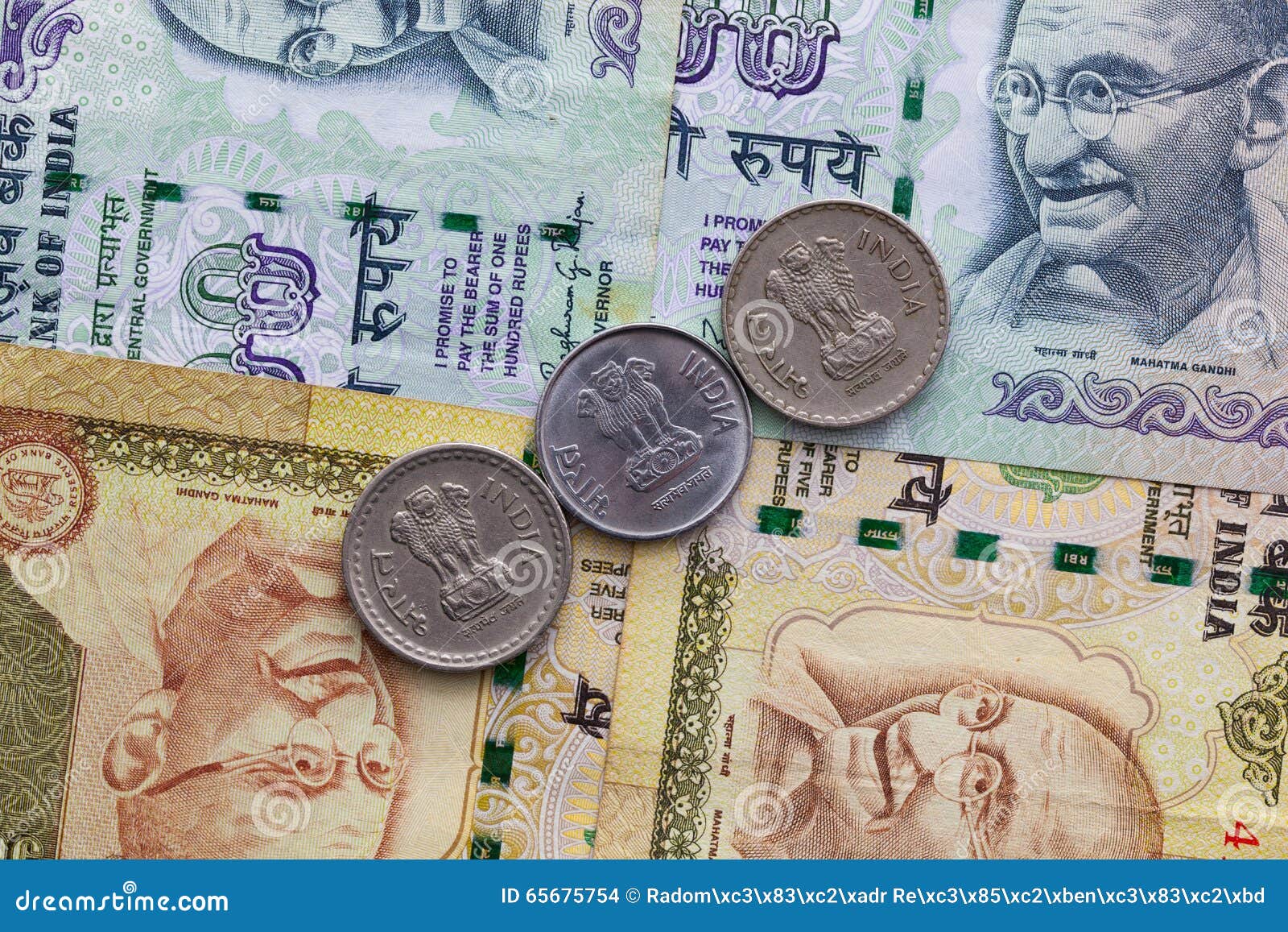 Different Banknotes and Coins of Indian Money Stock Photo - Image of ...