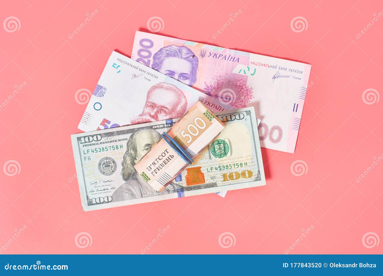 Different Banknotes on Pink Background. Payment of Pensions, Salaries ...