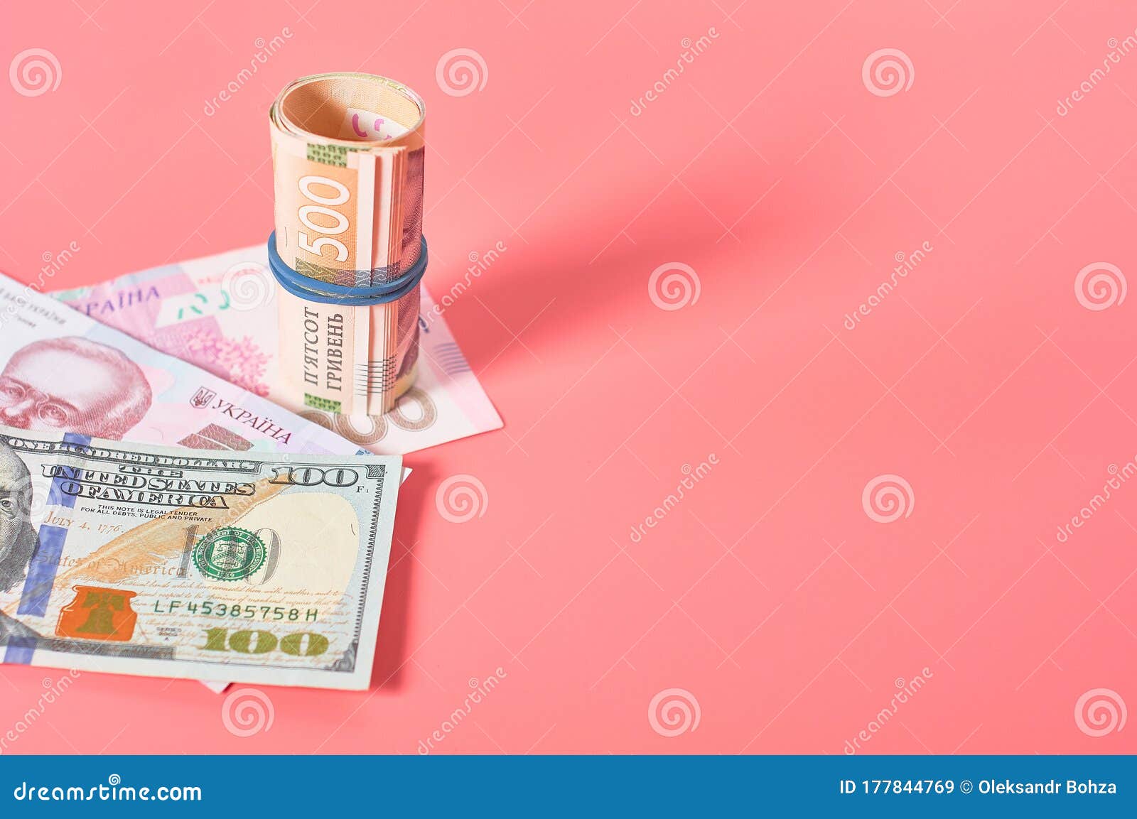 Different Banknotes on Pink Background. Payment of Pensions, Salaries ...