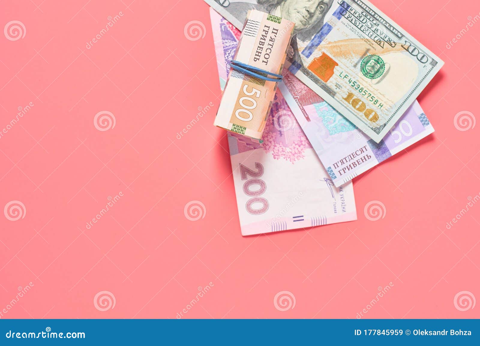 Different Banknotes on Pink Background. Payment of Pensions, Salaries ...