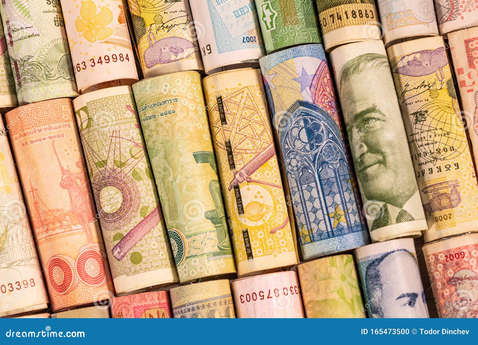 Different Banknotes from Various Countries on Rolls Stock Photo - Image ...