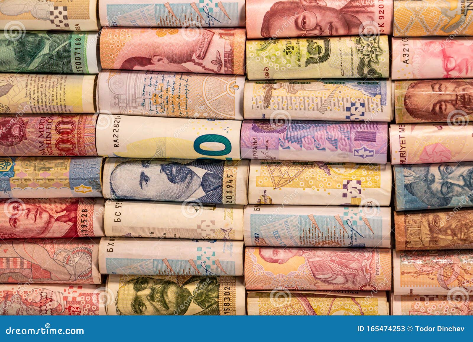 Different Banknotes from Various Countries on Rolls Stock Image - Image ...