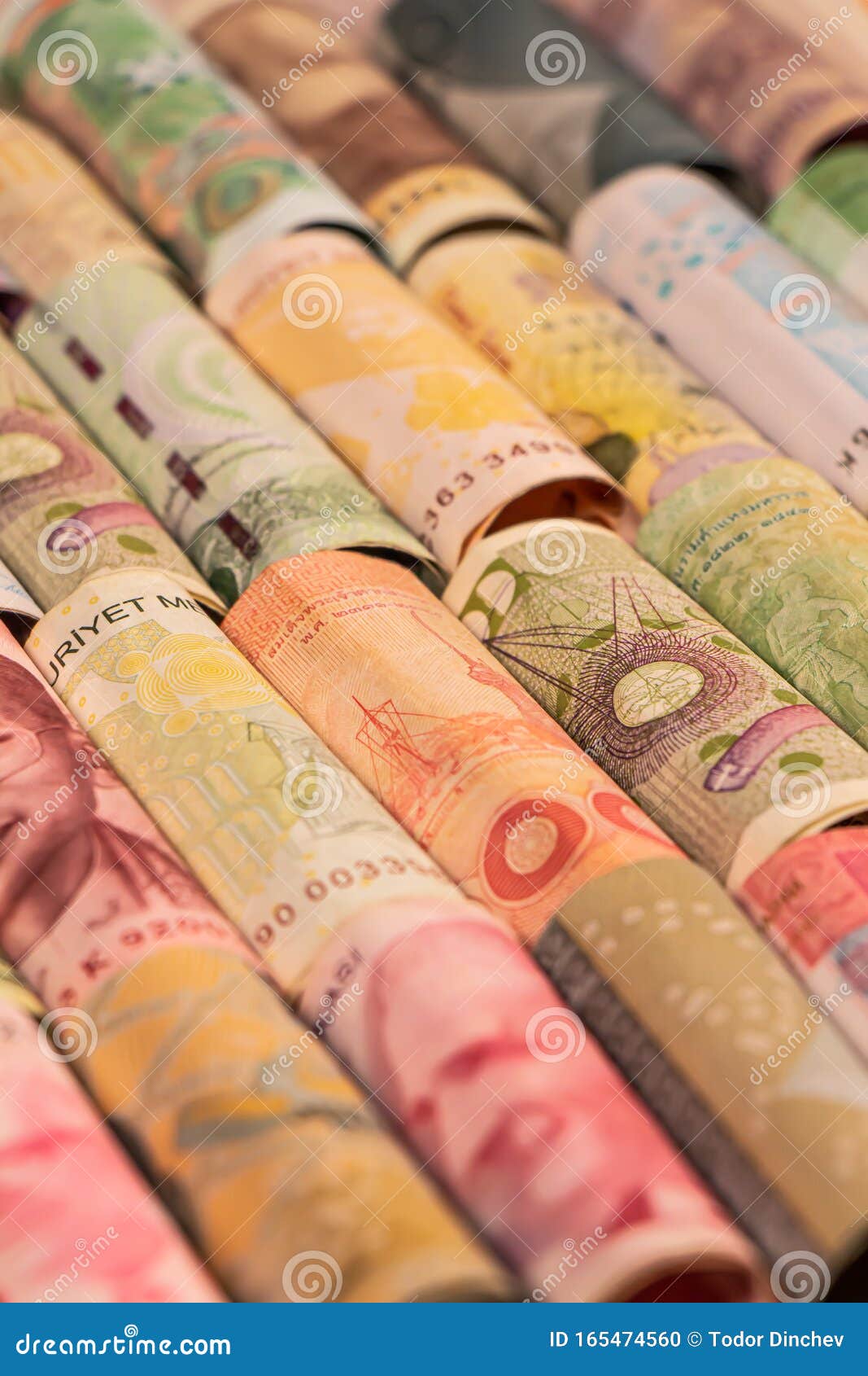 Different Banknotes from Various Countries on Rolls Stock Photo - Image ...
