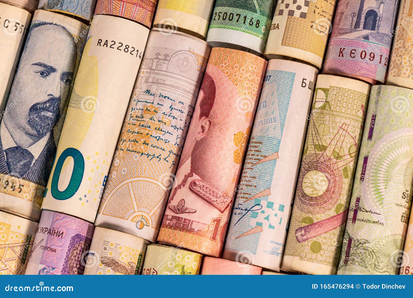 Different Banknotes from Various Countries on Rolls Stock Photo - Image ...