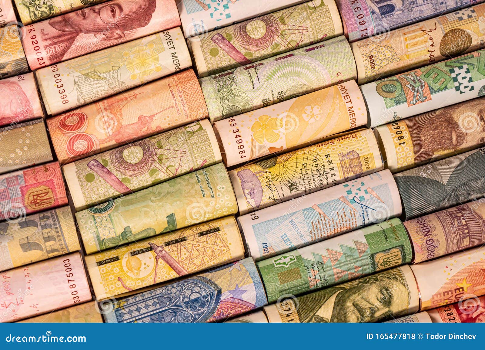 Different Banknotes from Various Countries on Rolls Stock Photo - Image ...