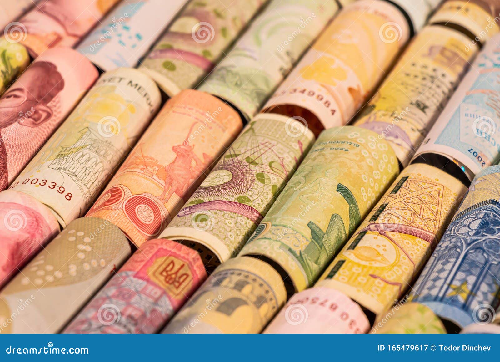 Different Banknotes from Various Countries on Rolls Stock Image - Image ...