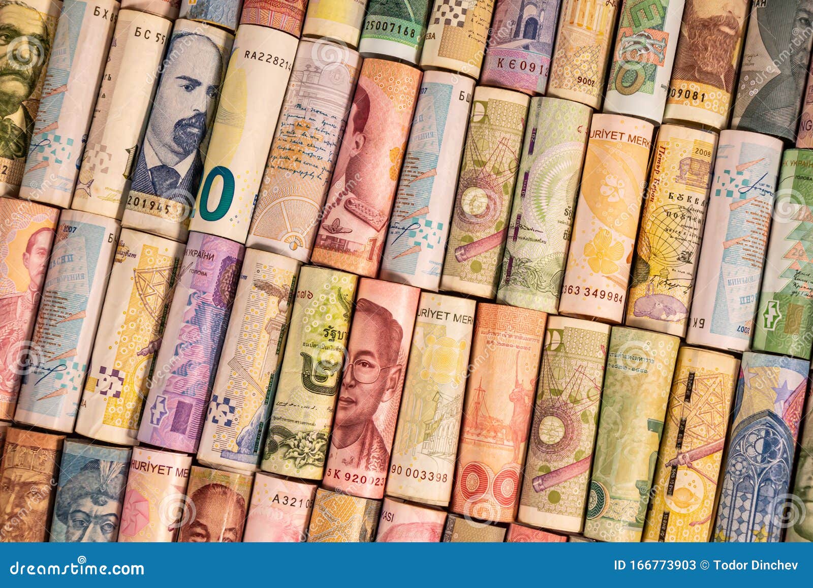 Different Banknotes from Various Countries on Rolls Stock Image - Image ...