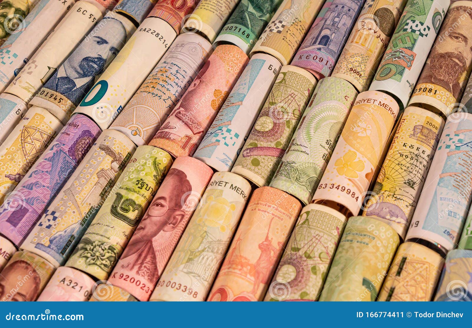 Different Banknotes from Various Countries on Rolls Stock Image - Image ...