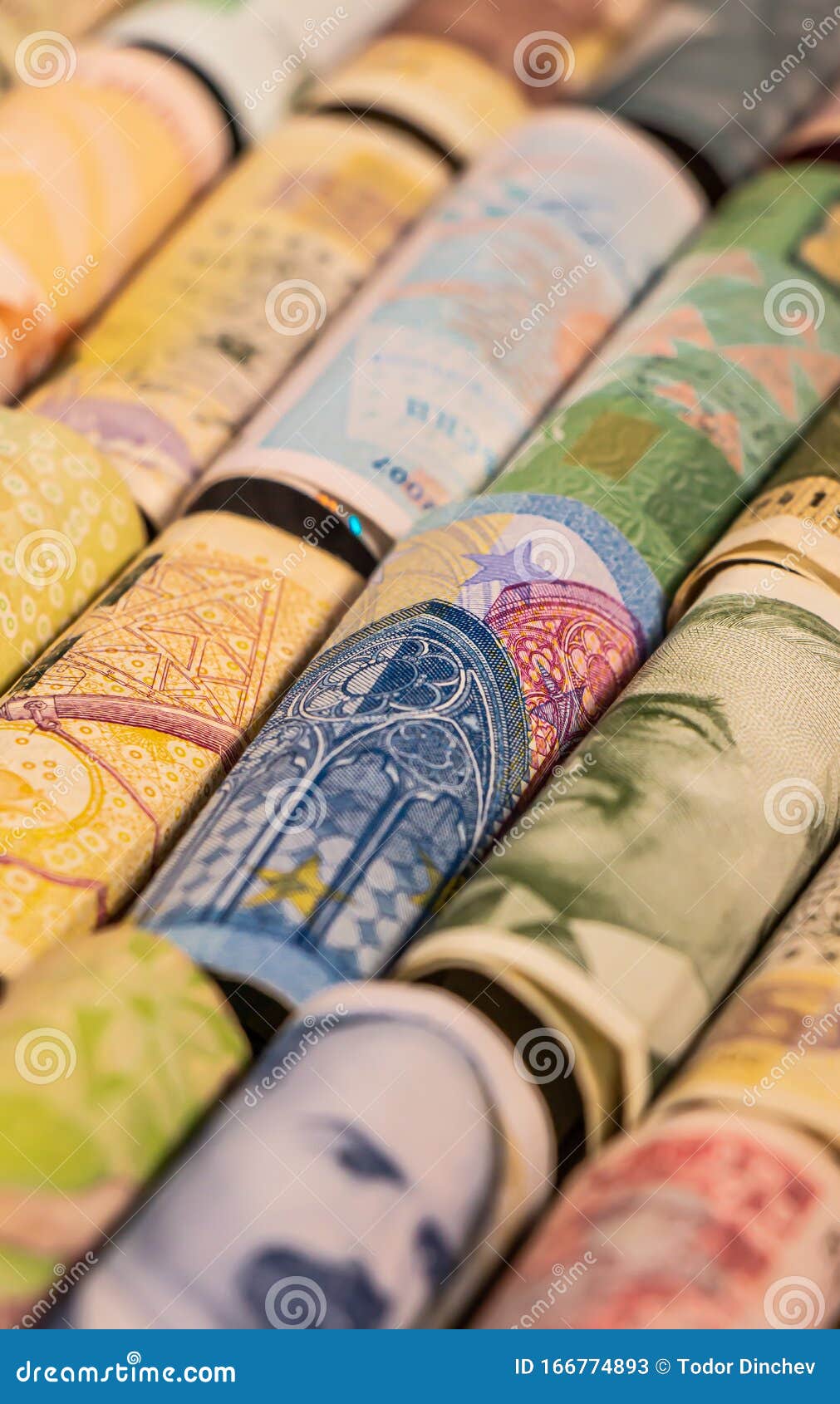 Different Banknotes from Various Countries on Rolls Stock Image - Image ...