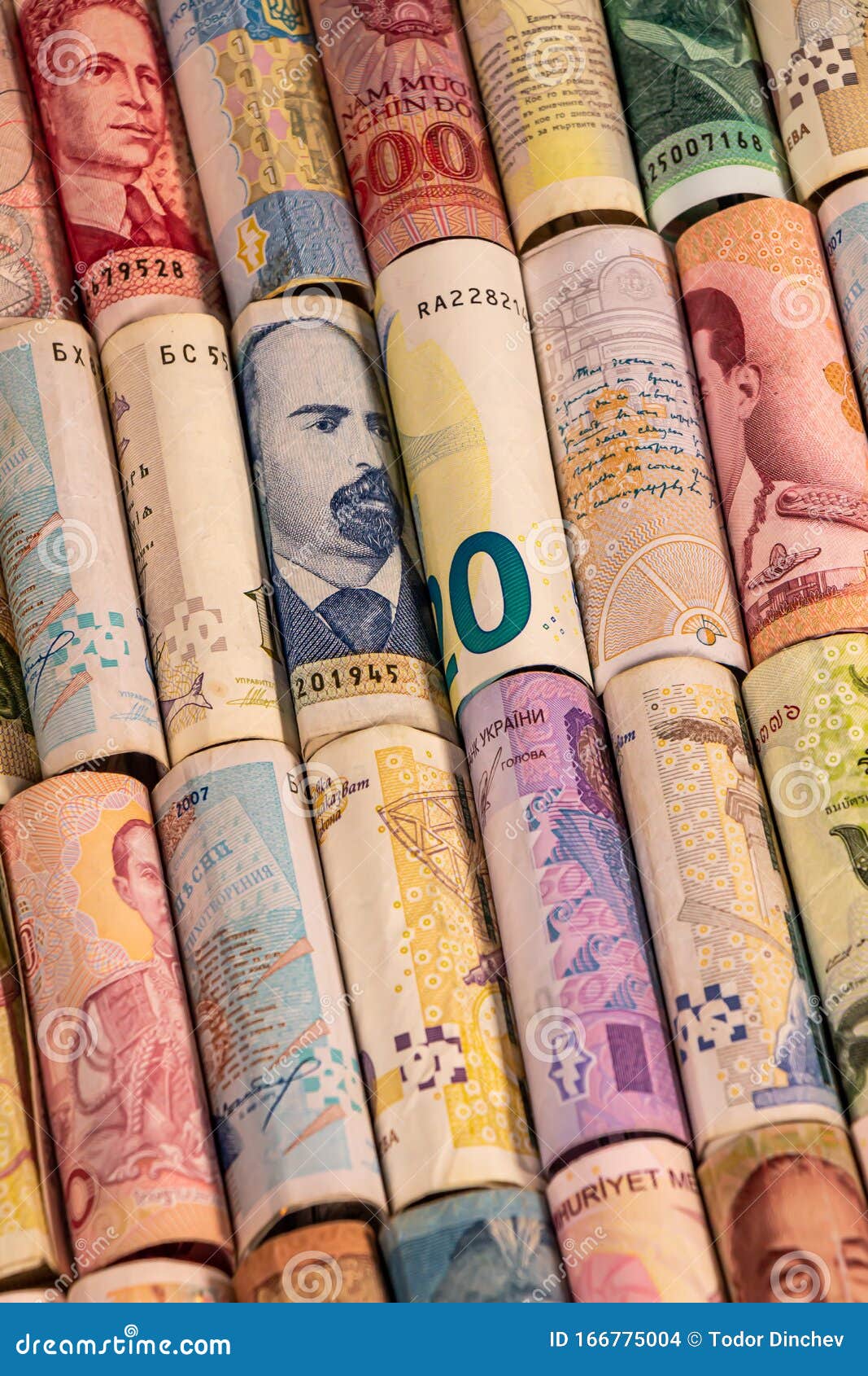 Different Banknotes from Various Countries on Rolls Stock Photo - Image ...