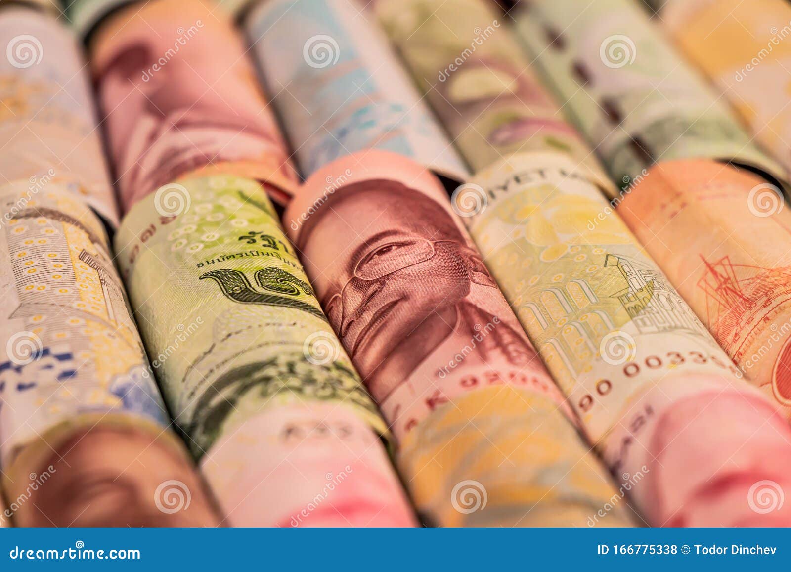 Different Banknotes from Various Countries on Rolls Stock Photo - Image ...