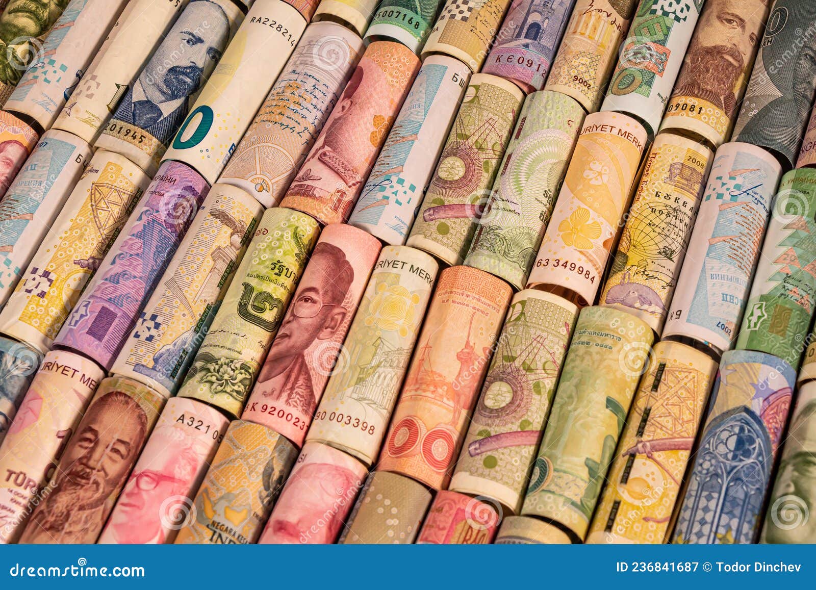 Different Banknotes from Various Countries on Rolls Stock Image - Image ...