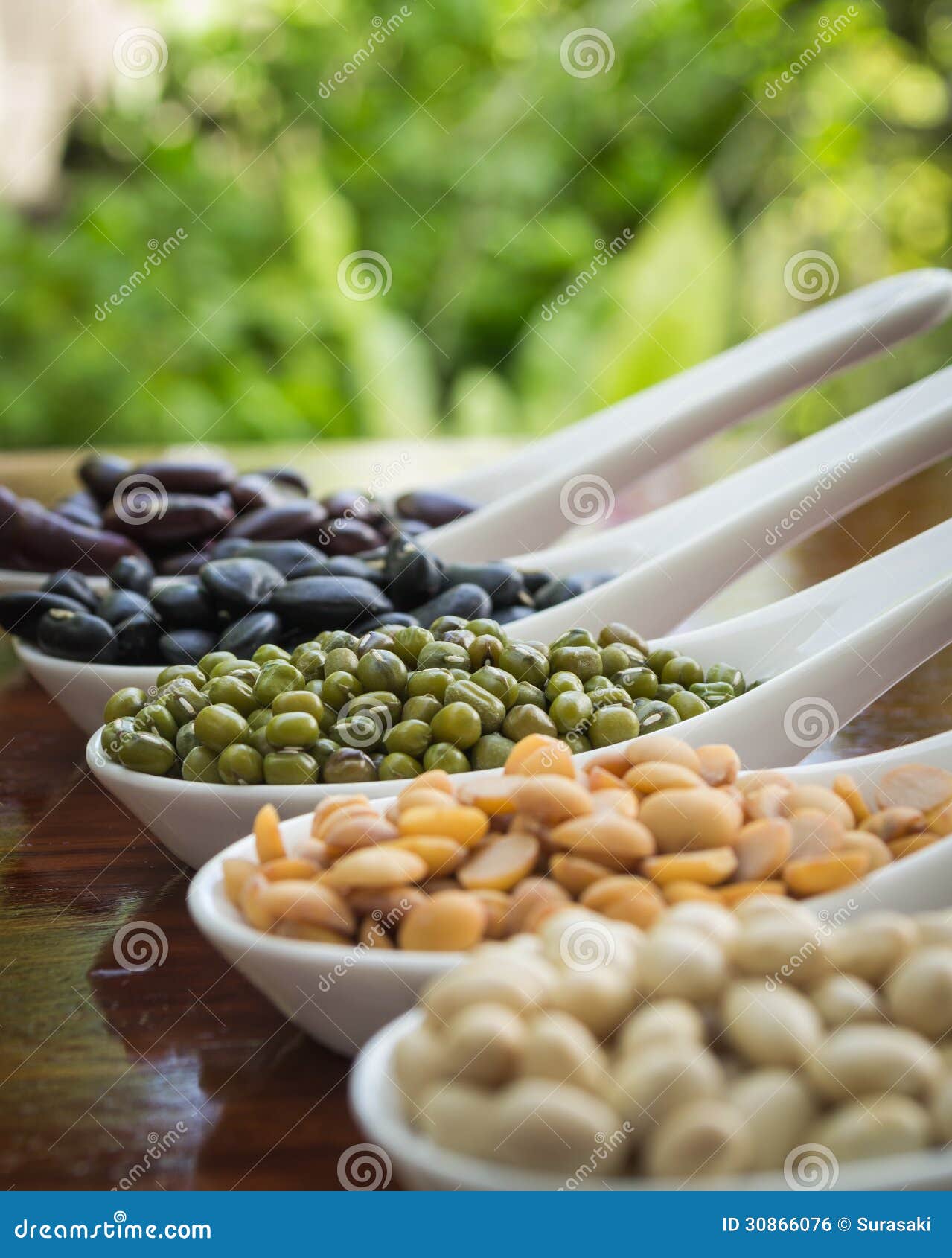 Different Beans in White Spoon Stock Photo - Image of nutrition ...