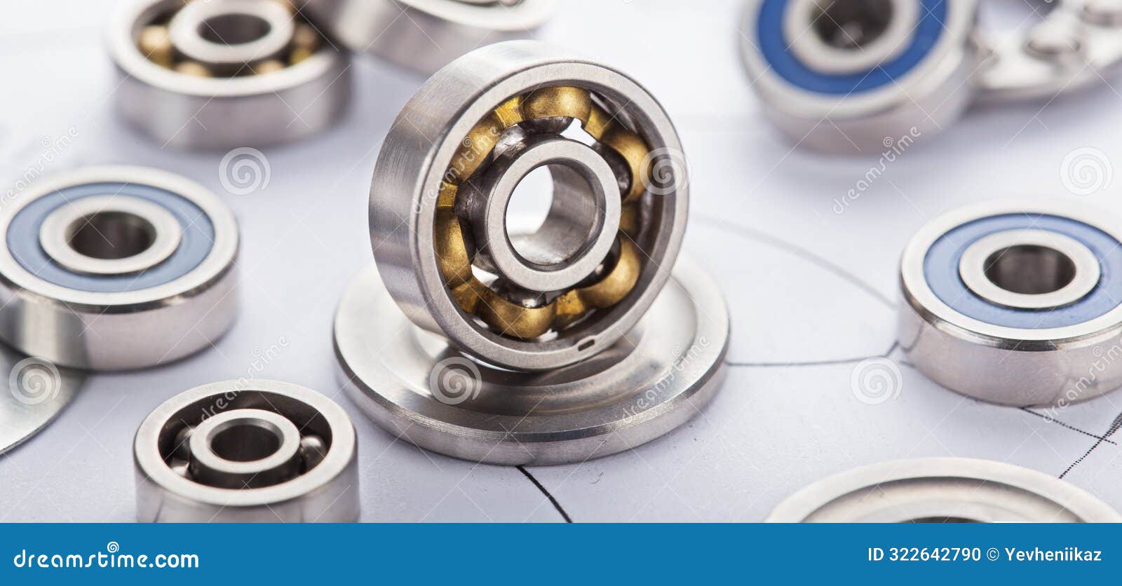 Different Bearings on Blue Print Background. Part of Mechanism Stock ...