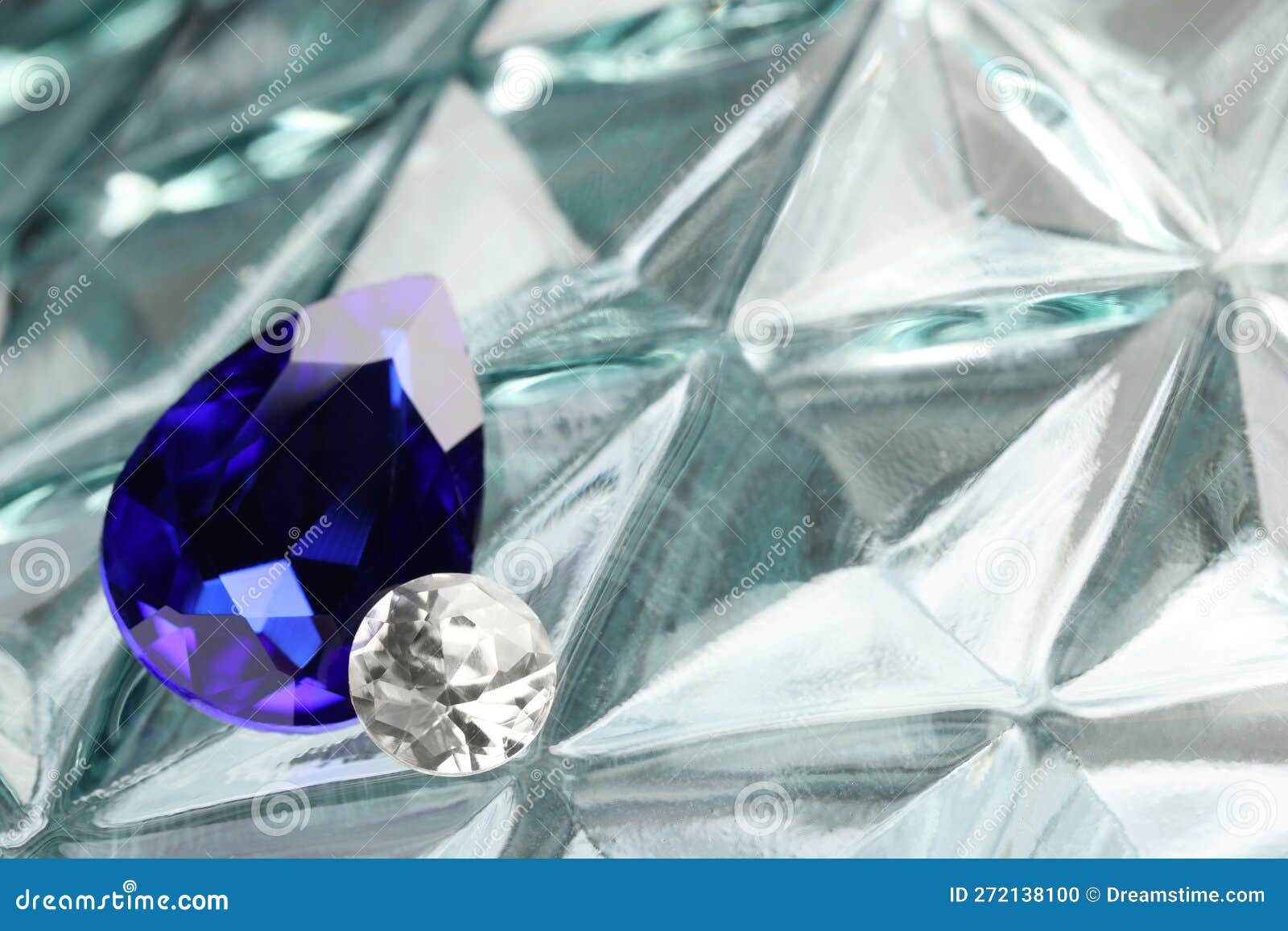 Different Beautiful Gemstones for Jewelry on Mirror Surface, Space for ...