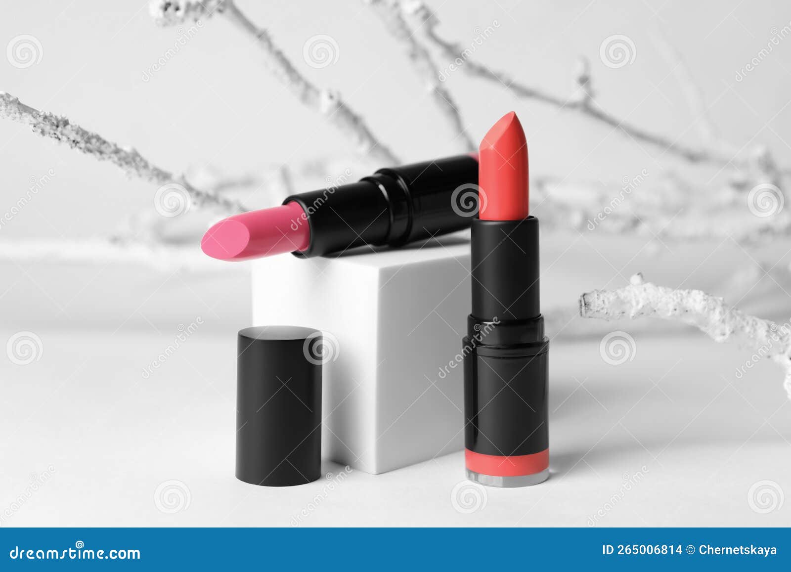 Different Beautiful Glossy Lipsticks on White Background Stock Photo ...