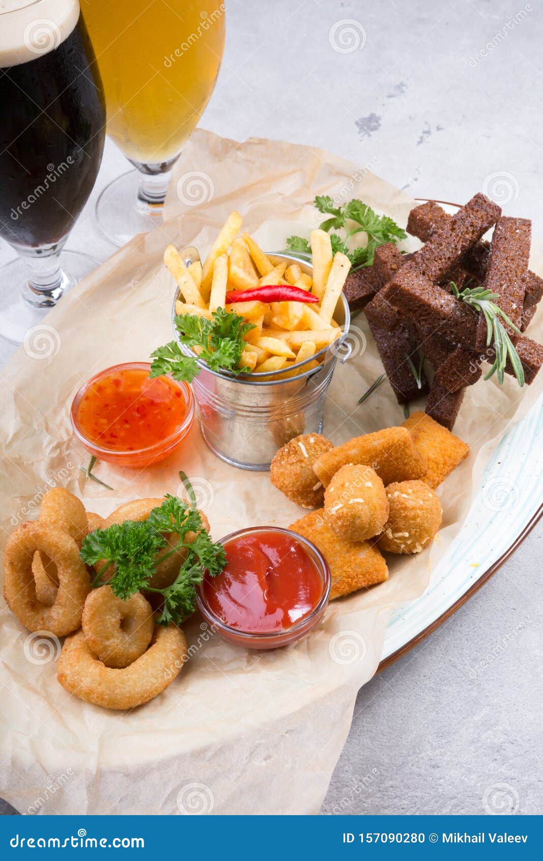 Different Beer Snacks Served on a Platter Stock Photo - Image of dark ...
