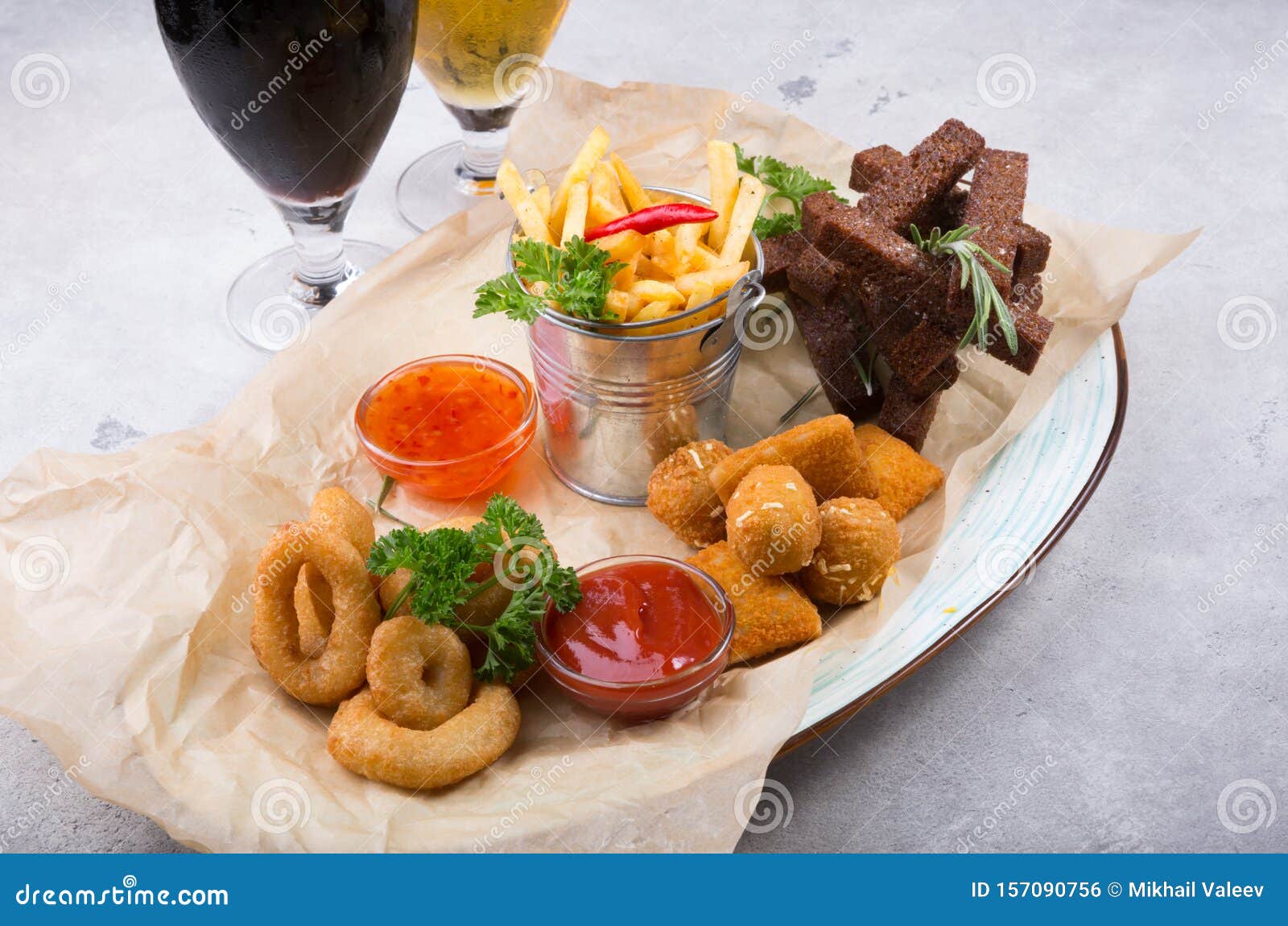 Different Beer Snacks Served on a Platter Stock Photo - Image of ...
