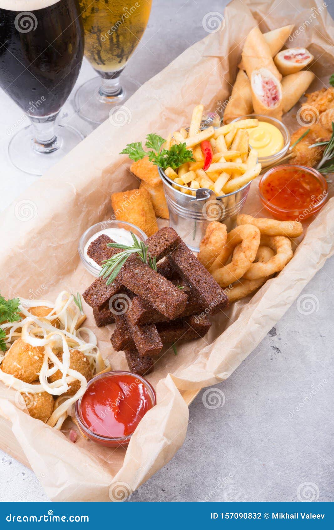 Different Beer Snacks Served on a Platter Stock Photo - Image of fries ...