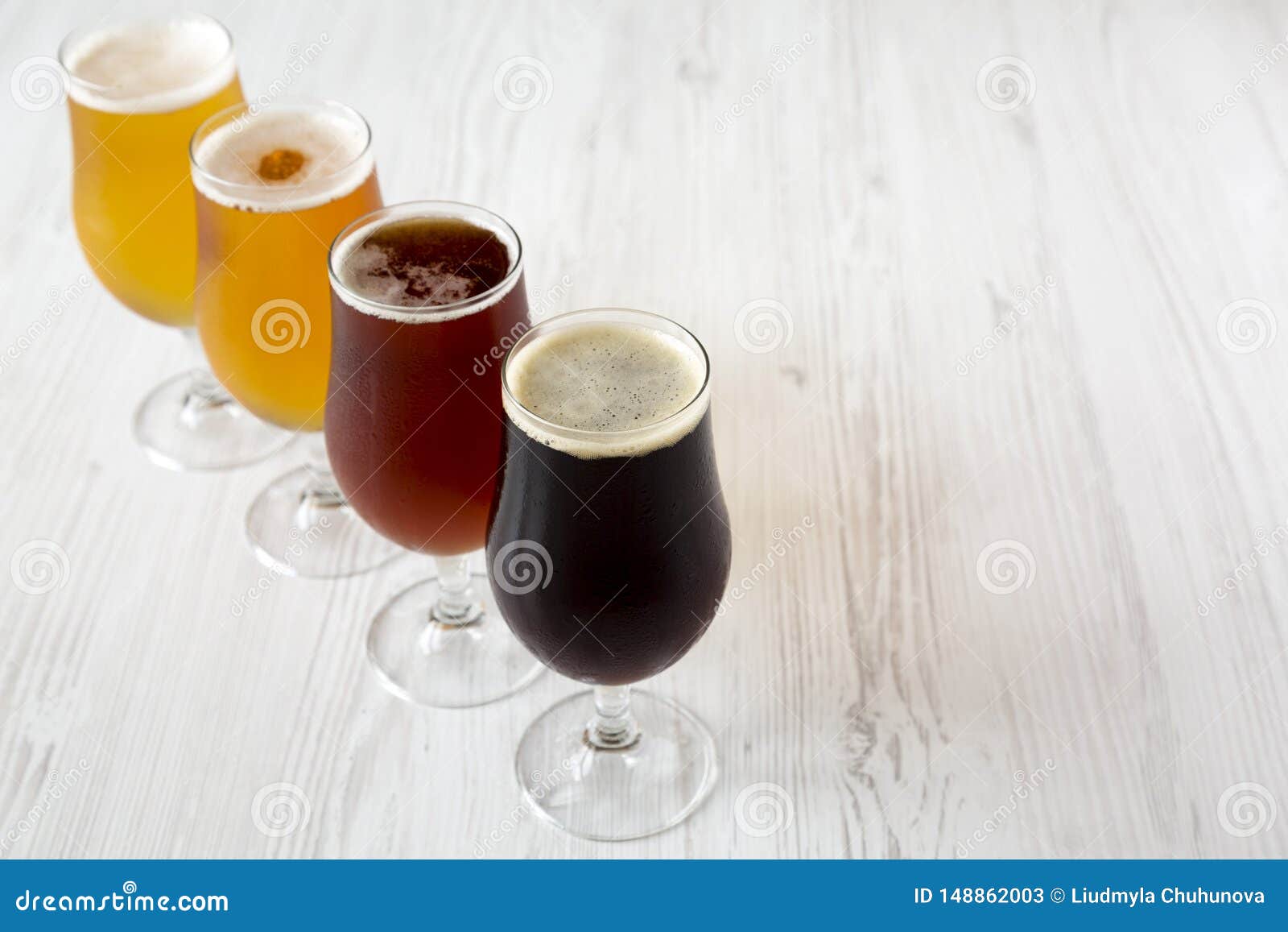 Different Beers, Side View. Close-up Stock Image - Image of brown ...