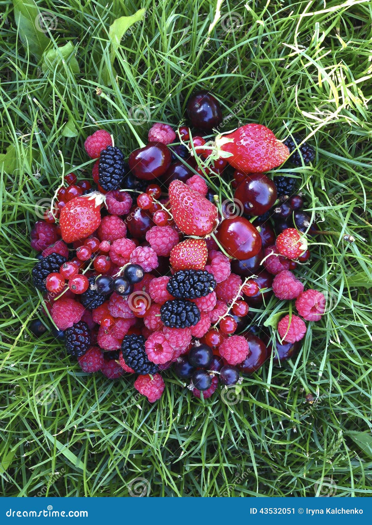 Different Berries Lie on the Grass Vitamins Summer Raspberry Strawberry ...