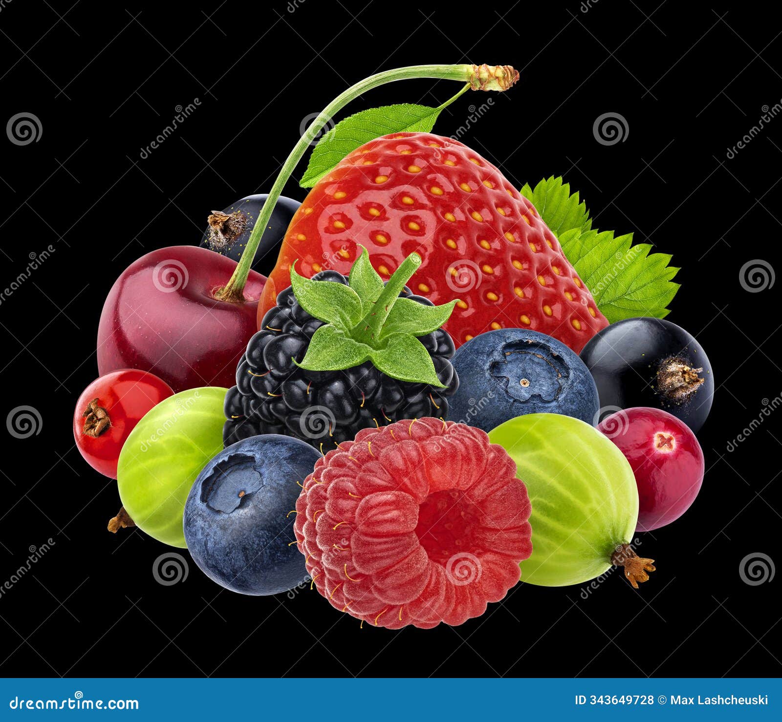 Different Berry Collection Isolated on Black Background Stock Photo ...