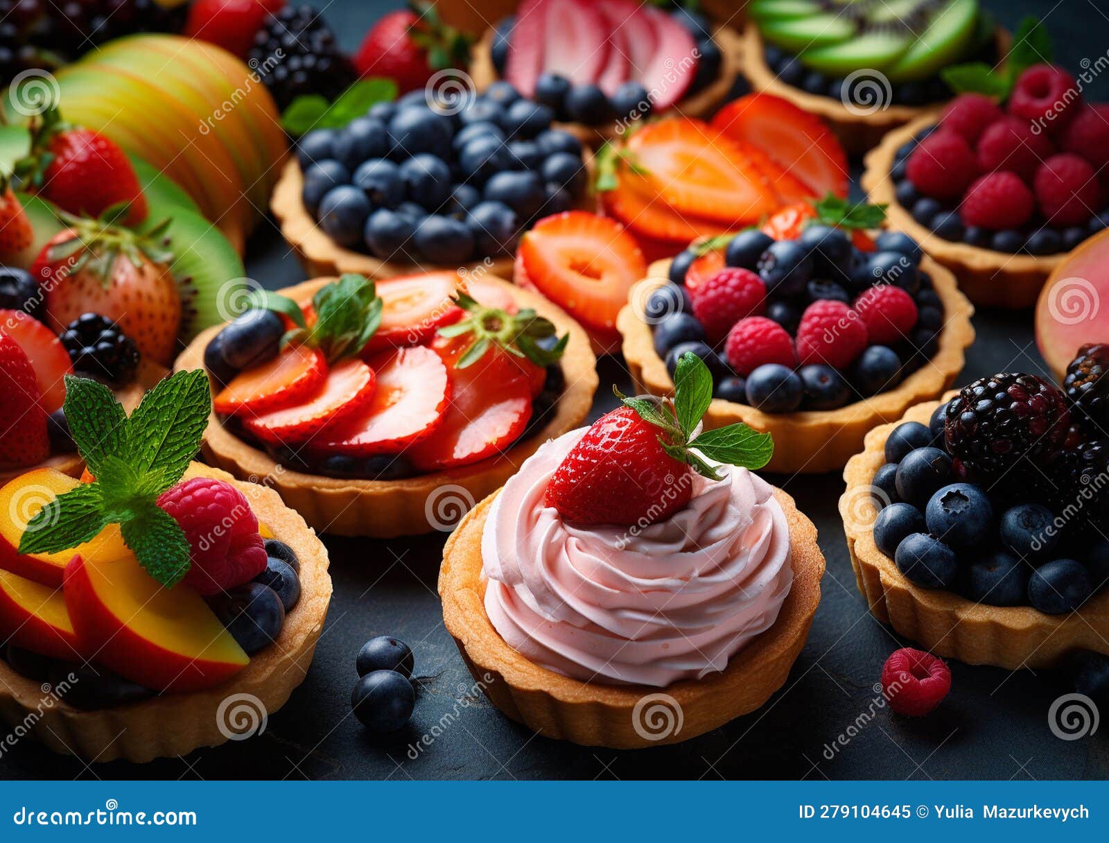 Different Berry Tarts on Table . Delicious Pastries, AI Generated Stock ...