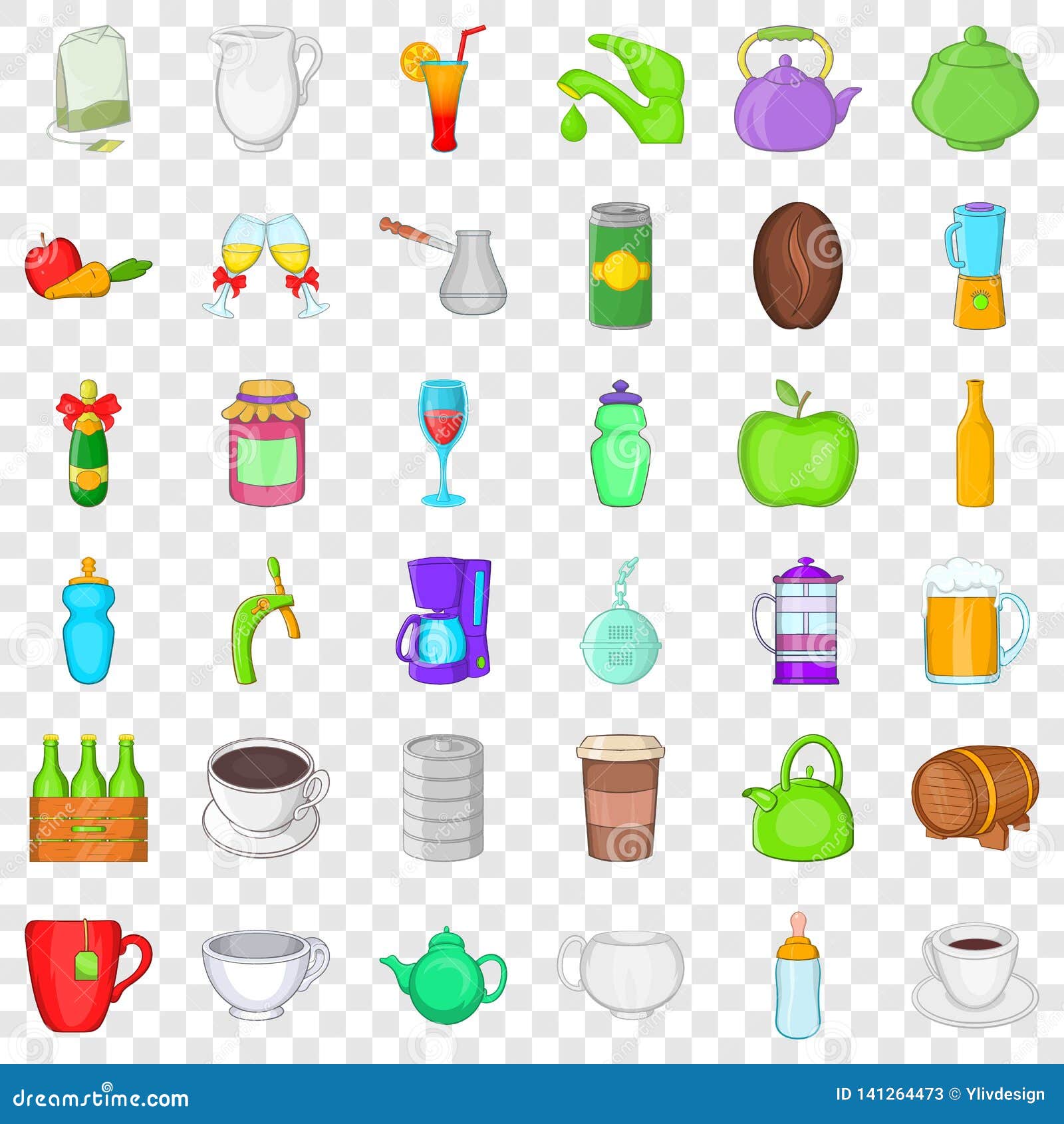 Different Beverage Icons Set, Cartoon Style Stock Vector - Illustration ...
