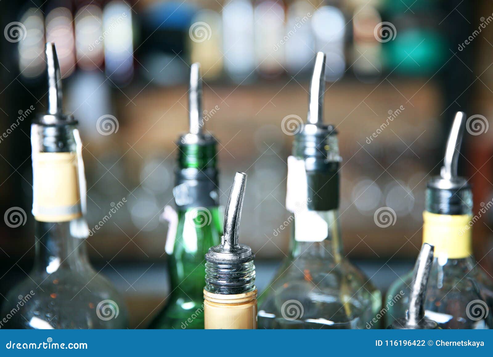 Different Beverages on Bar Counter Stock Photo - Image of modern ...