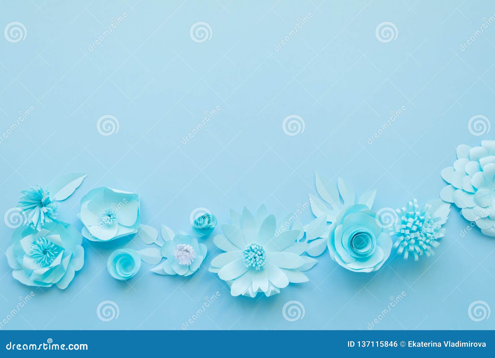 Different Blue Paper Flowers on Blue Background Stock Photo - Image of ...
