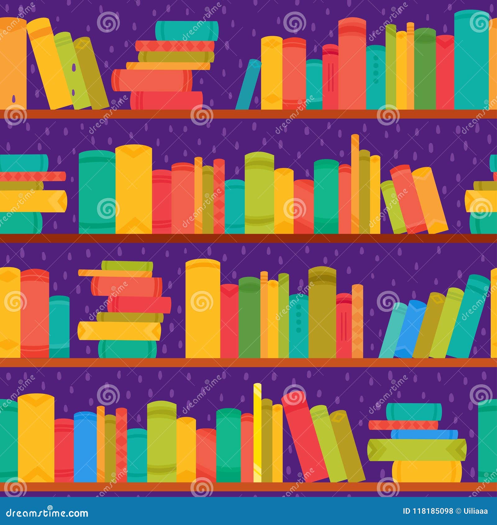 Different Books on Bookcases Seamless Pattern. Vector Illustration ...