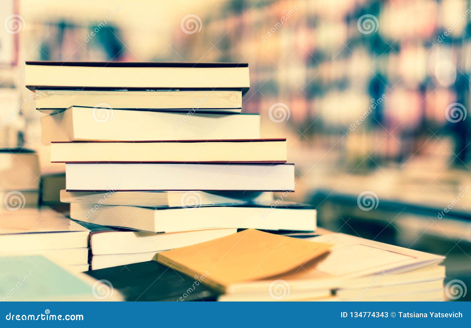 Different Books Lying on Table in Library Stock Image - Image of ...