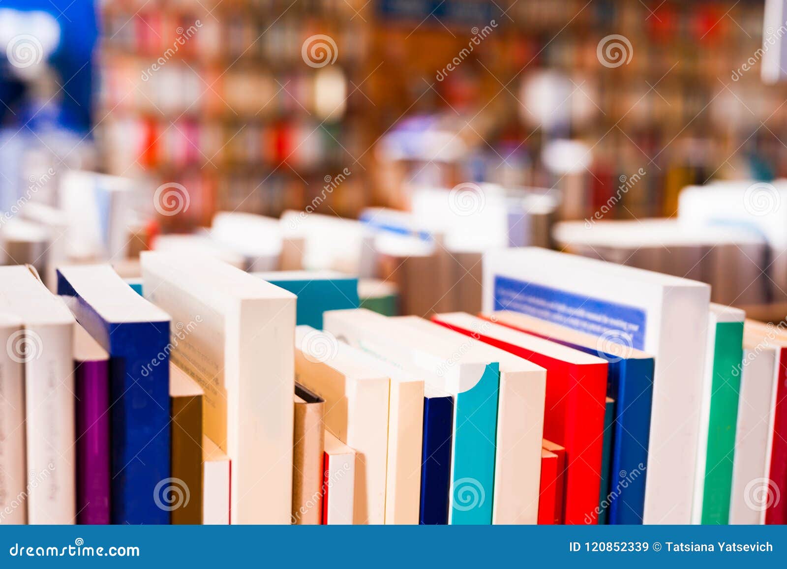 Different Books Lying on Table in Library Stock Image - Image of ...