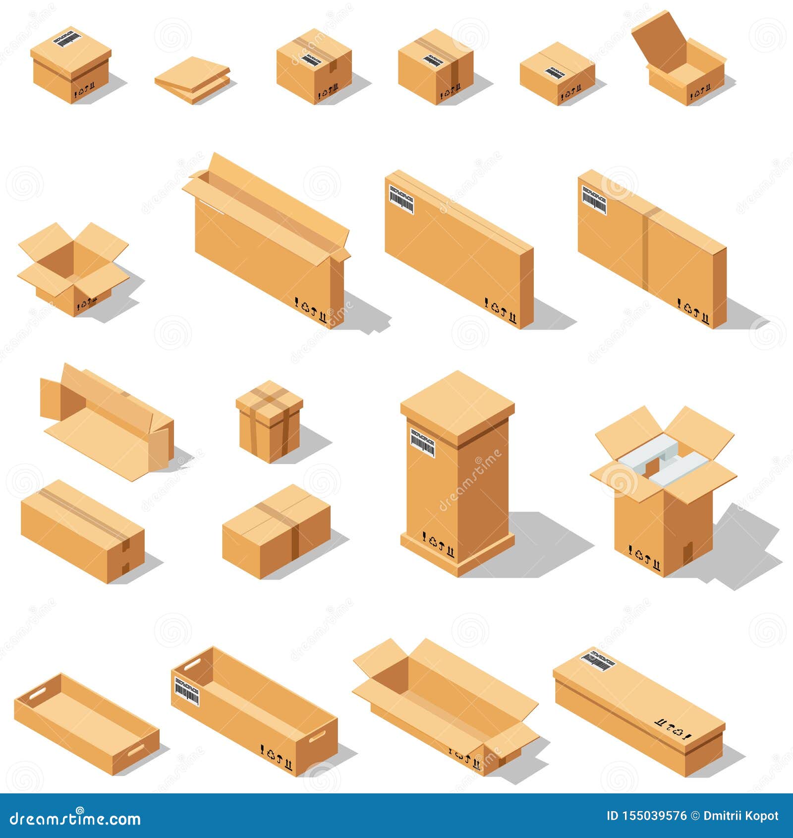 Different Box Vector Isometric Icons Isolated Move Service or Gift ...