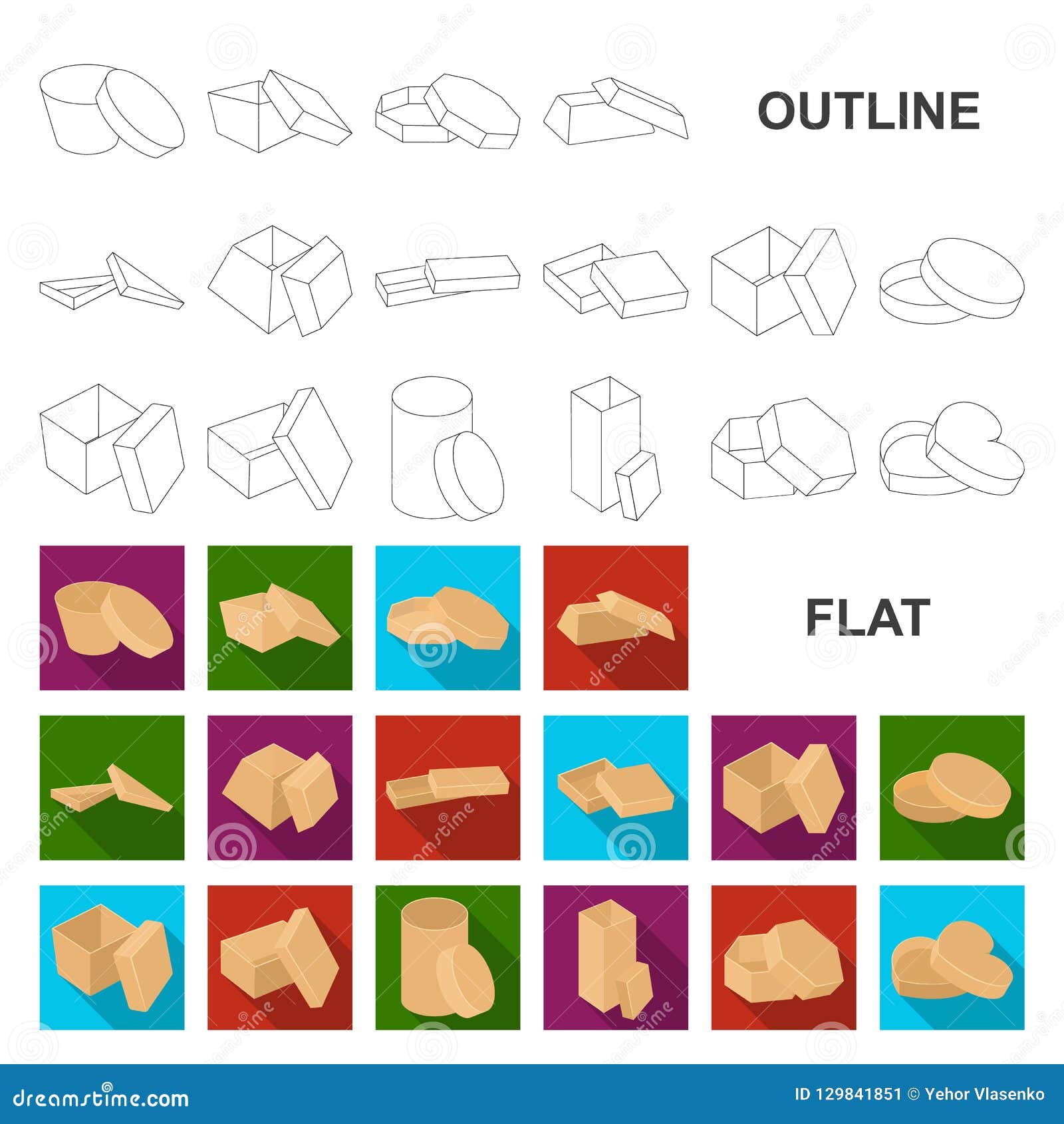 Different Boxes Flat Icons in Set Collection for Design.Packing Box ...